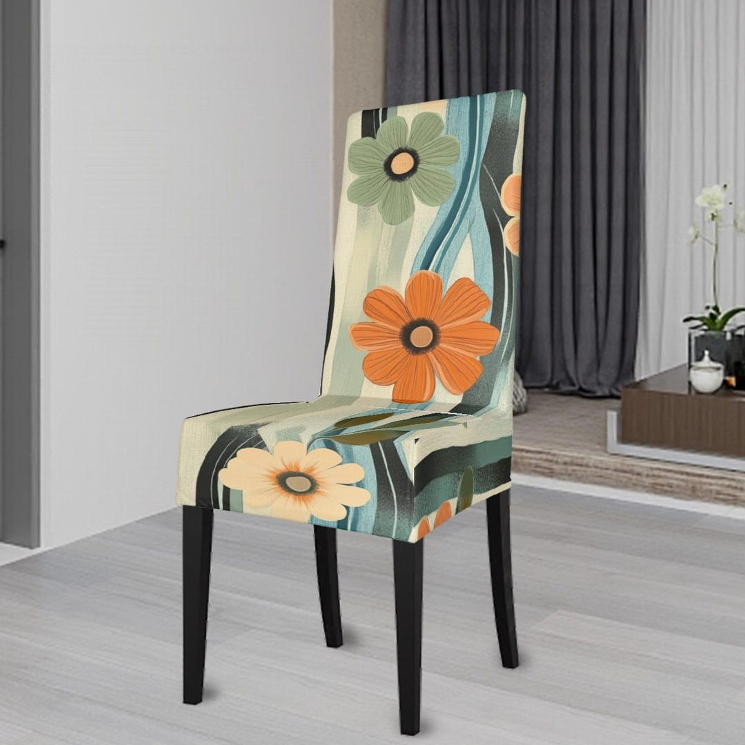 Retro Floral Pattern on Dining Chair Cover, Chair Covers for Dining ...