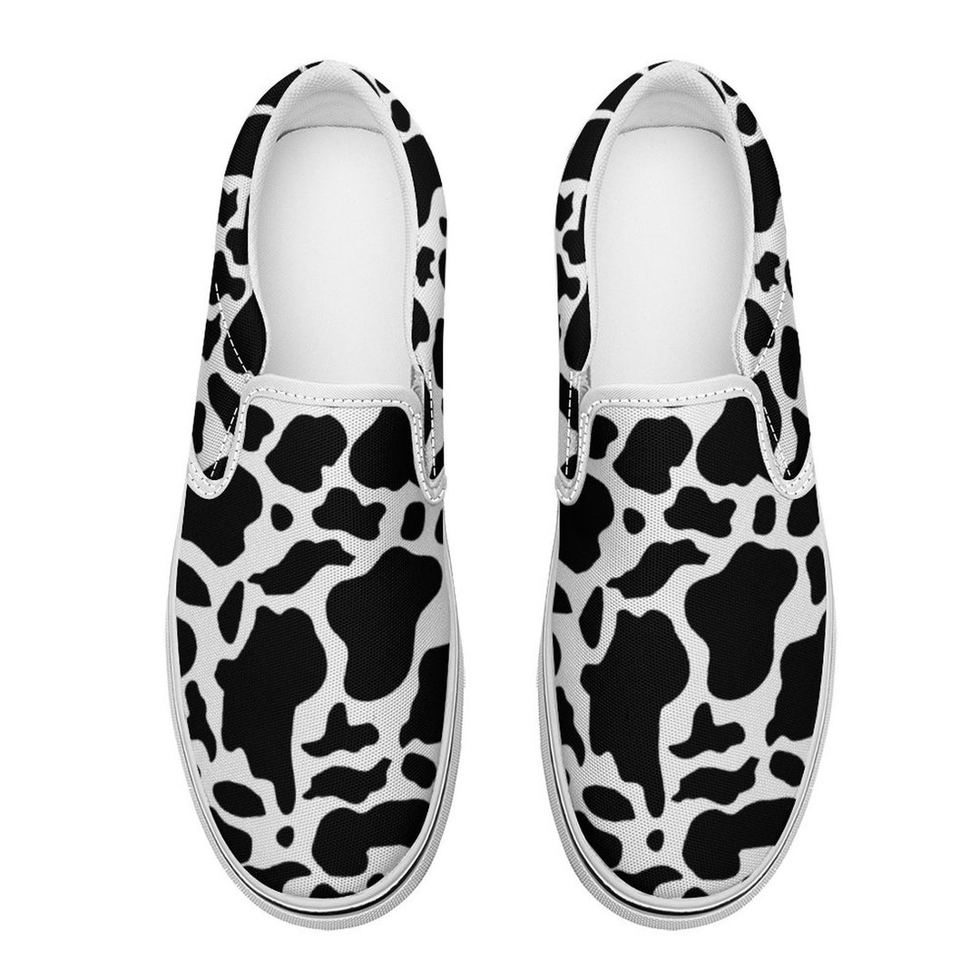 Cow Print Pattern, Black and White Printed Slip-on Canvas Shoes ...
