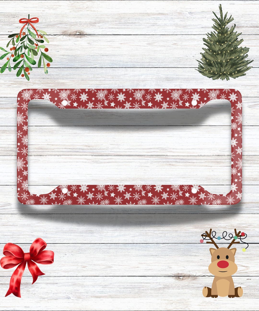 Christmas Car Accessory, Red Background With White Snowflake Pattern ...