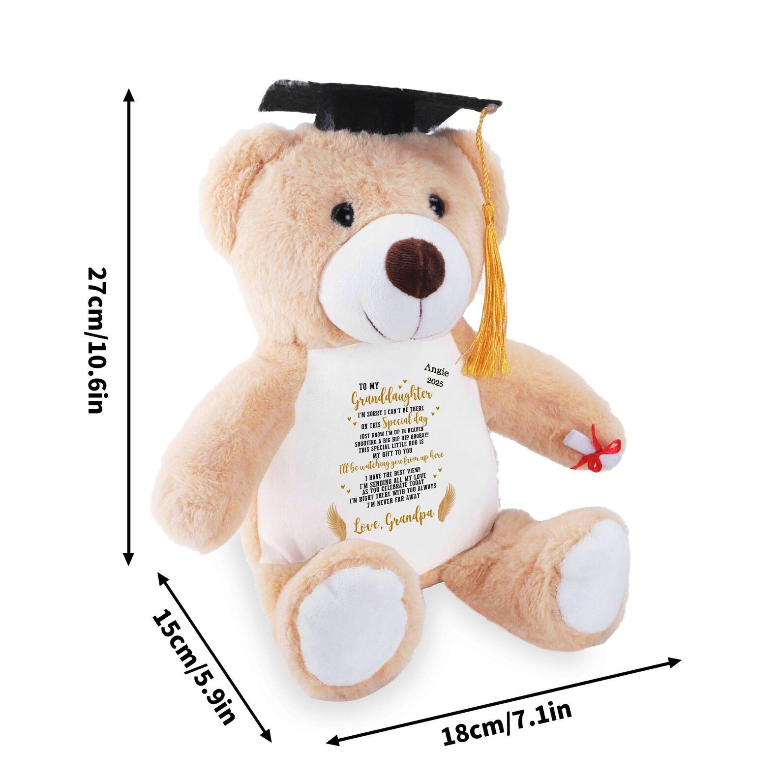Personalized Graduation Stuffed Bear Belly Print, Poem From Grandpa ...