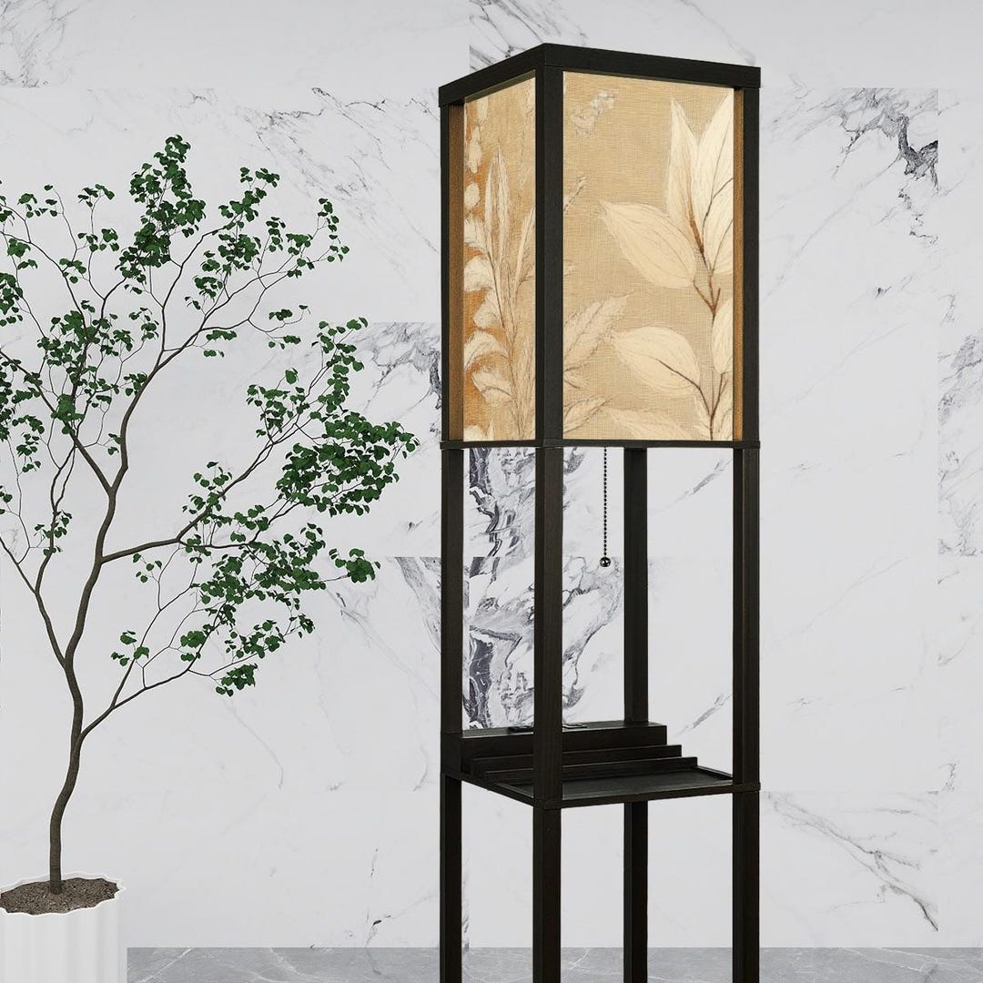 Elegant Botanical Neutral Design Floor Lamp With Shelves (made in USA ...