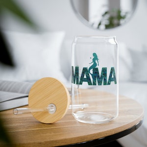 Mermaid Mama Glass Sipper With Straw and Bamboo Lid, 16oz, Mother's Day ...