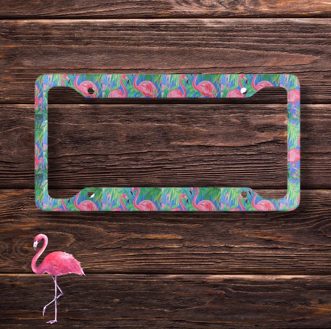 License Plate Frame, Tropical Flamingo Design, Car Accessory, Pink Bird ...