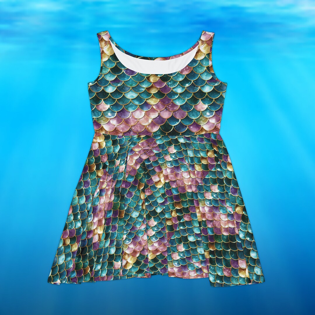 Mermaid Scale Skater Dress Ocean-inspired Women's Fit and Flare Dress ...