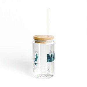 Mermaid Mama Glass Sipper With Straw and Bamboo Lid, 16oz, Mother's Day ...