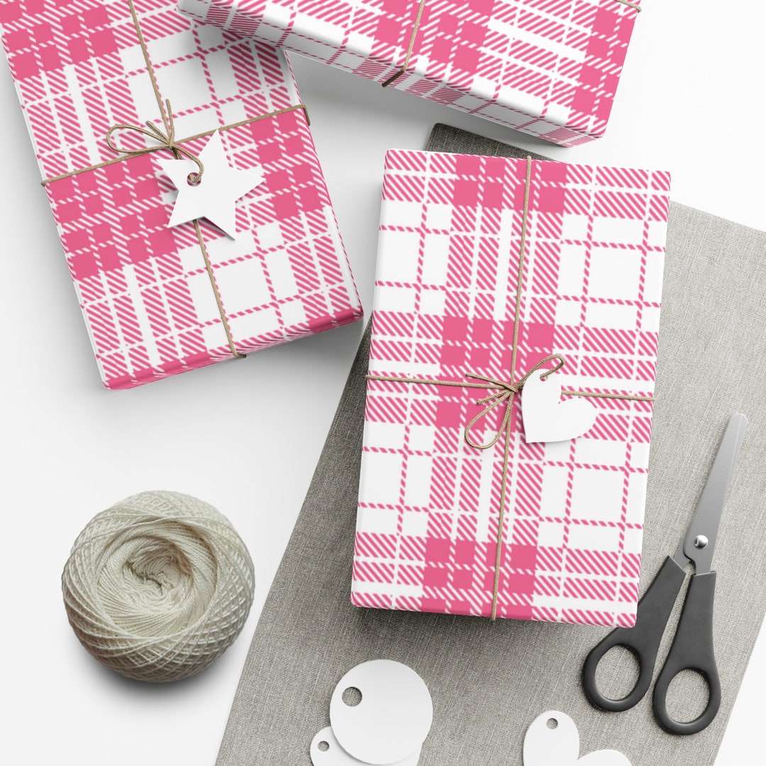 Pink Plaid Gift Wrap Paper Sheets Valentine Anniversary - Etsy