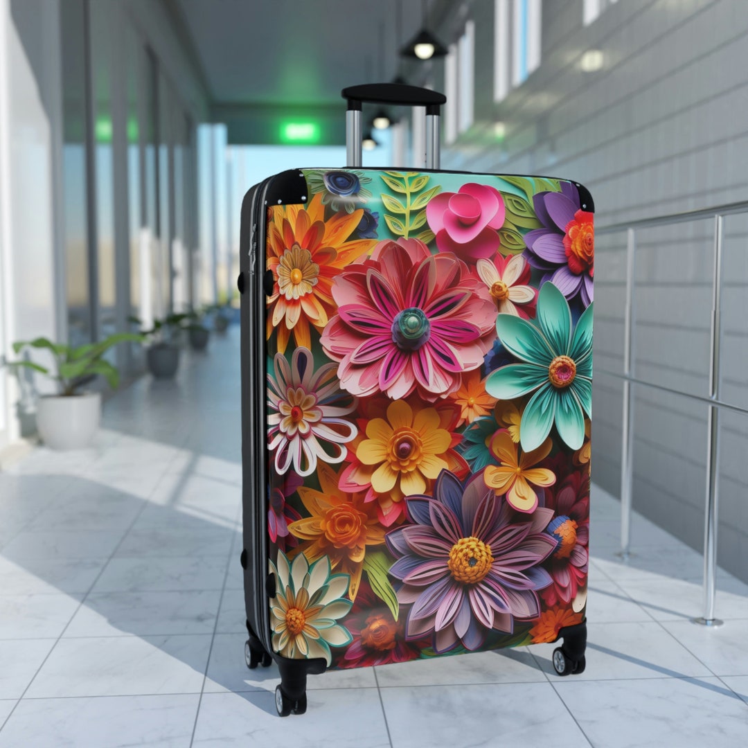 Travel Suitcase, Floral Design, 3D Flowers, Vacation Gear, Hard Shell ...