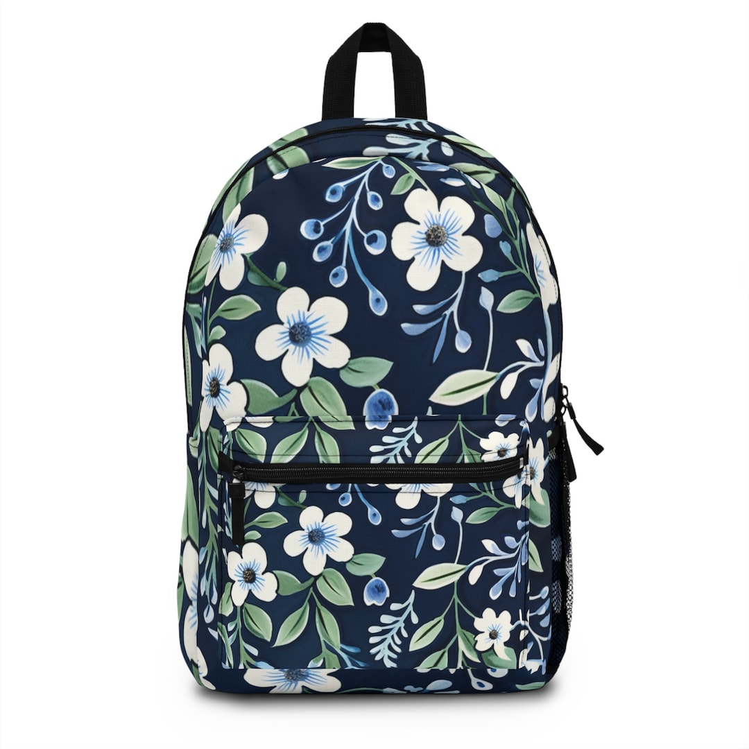 Blue Flower Backpack Back to School Backpack for College - Etsy