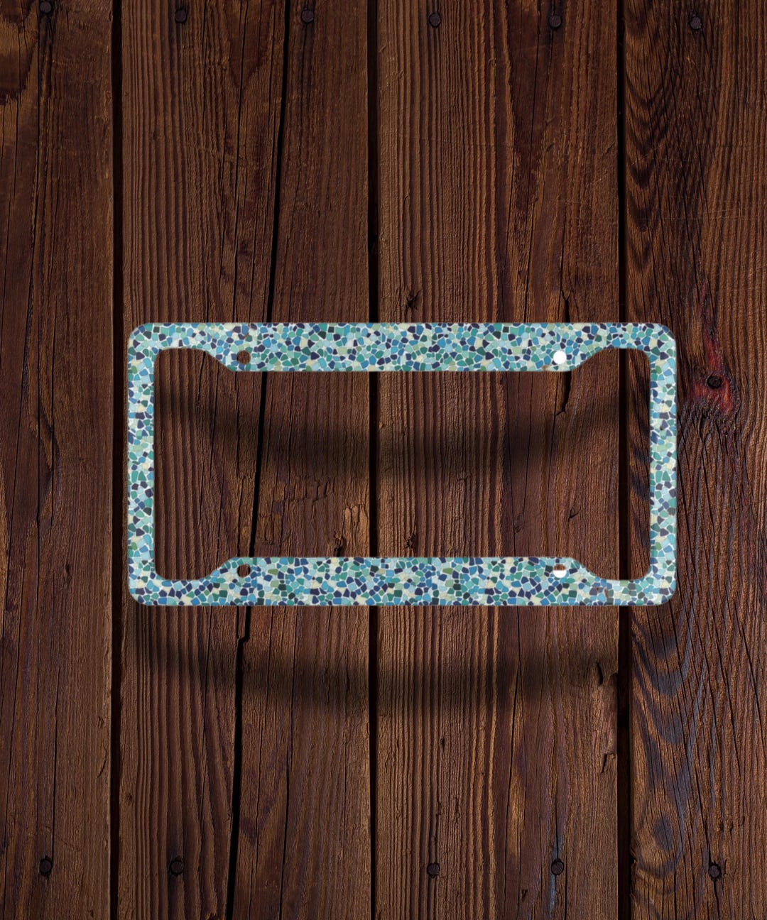 Blue Mosaic Glass License Plate Frame, Vanity Plate Cover, Metal ...