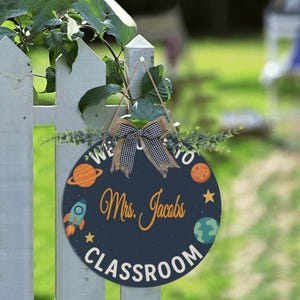 Personalized Teacher Door Sign – Outer Space Classroom Welcome Sign ...