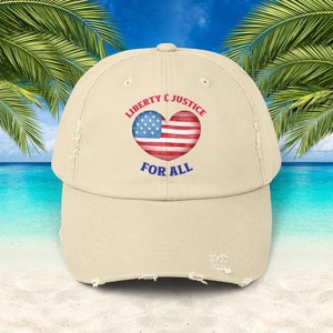 Liberty & Justice Heart Flag Distressed Cap Patriotic Vintage Hat for ...
