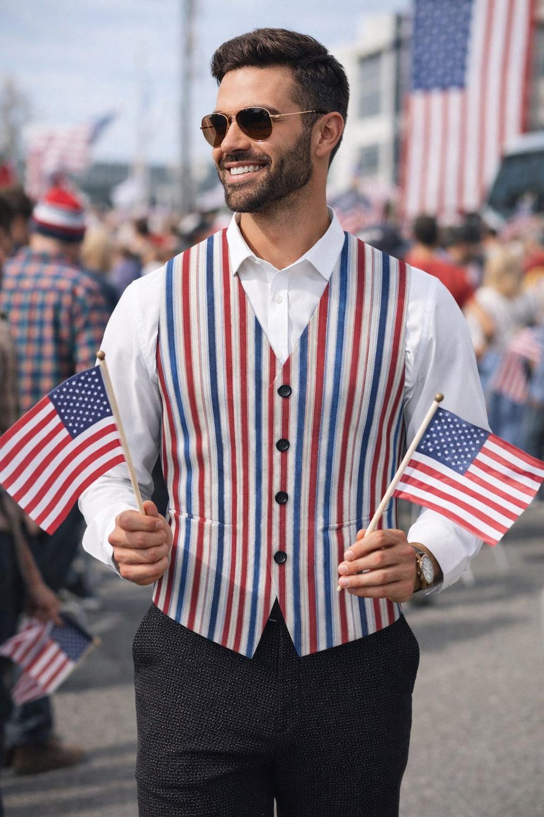 Men’s Patriotic Striped Suit Vest – Red White Blue Vintage Style ...