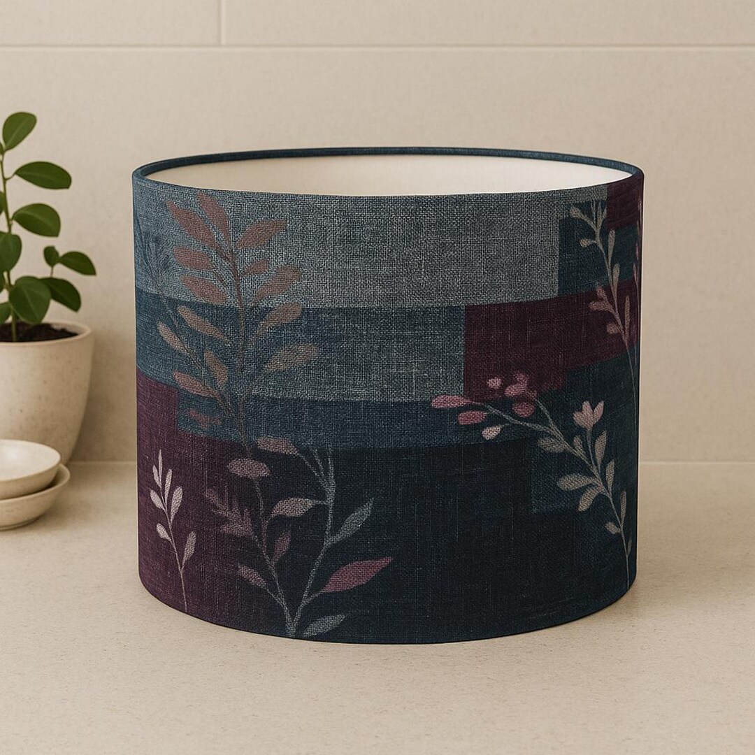 Denim Patchwork Floral Lampshade: Boho Linen Drum Shade, Rustic Home ...