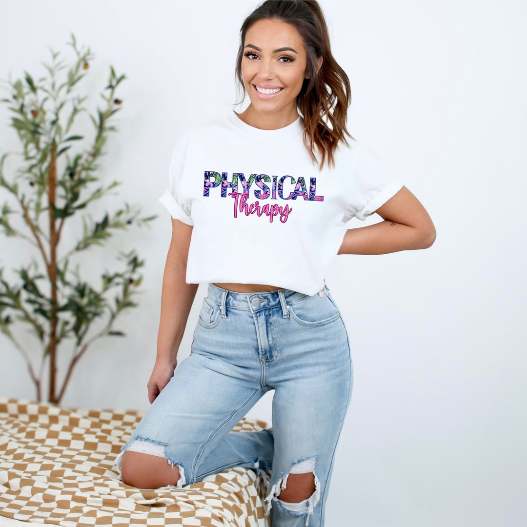 Comfort Colors Physical Therapy T-shirt: Floral Lettering PT Staff Tee ...