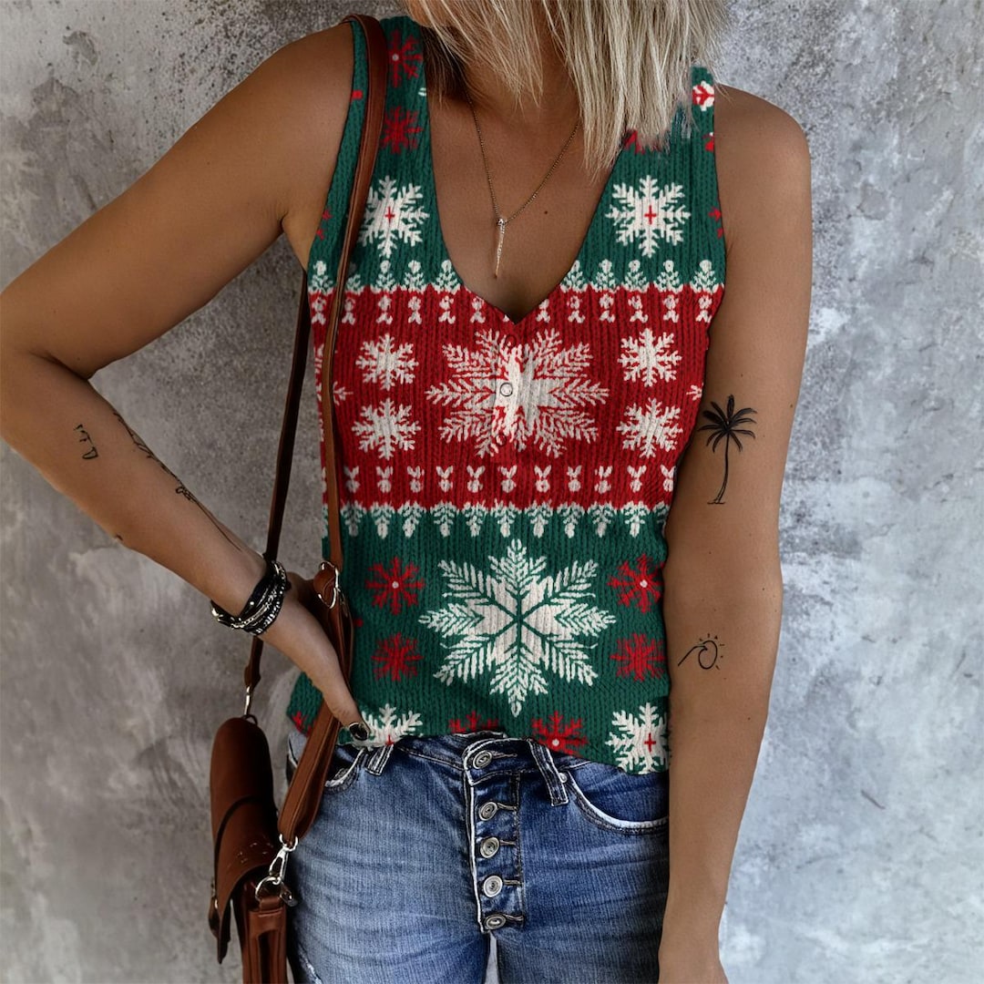 Christmas Snowflake Tank Top: Festive Red & Green Holiday Vest - Etsy