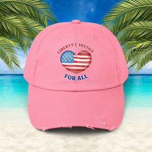 Liberty & Justice Heart Flag Distressed Cap Patriotic Vintage Hat for ...