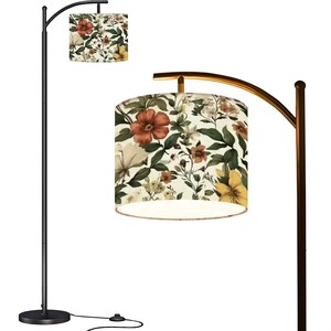 Vintage Botanical Arc Floor Lamp - Boho Floral Lampshade, Rustic ...