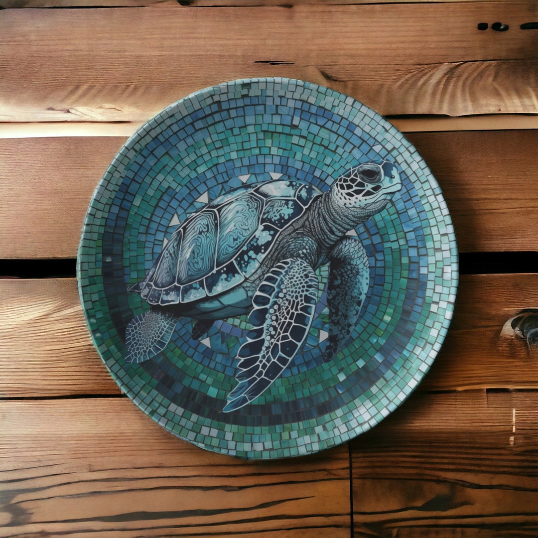 Handcrafted Mosaic Sea Turtle Plates Available in Sets of 1, 2, or 4 ...