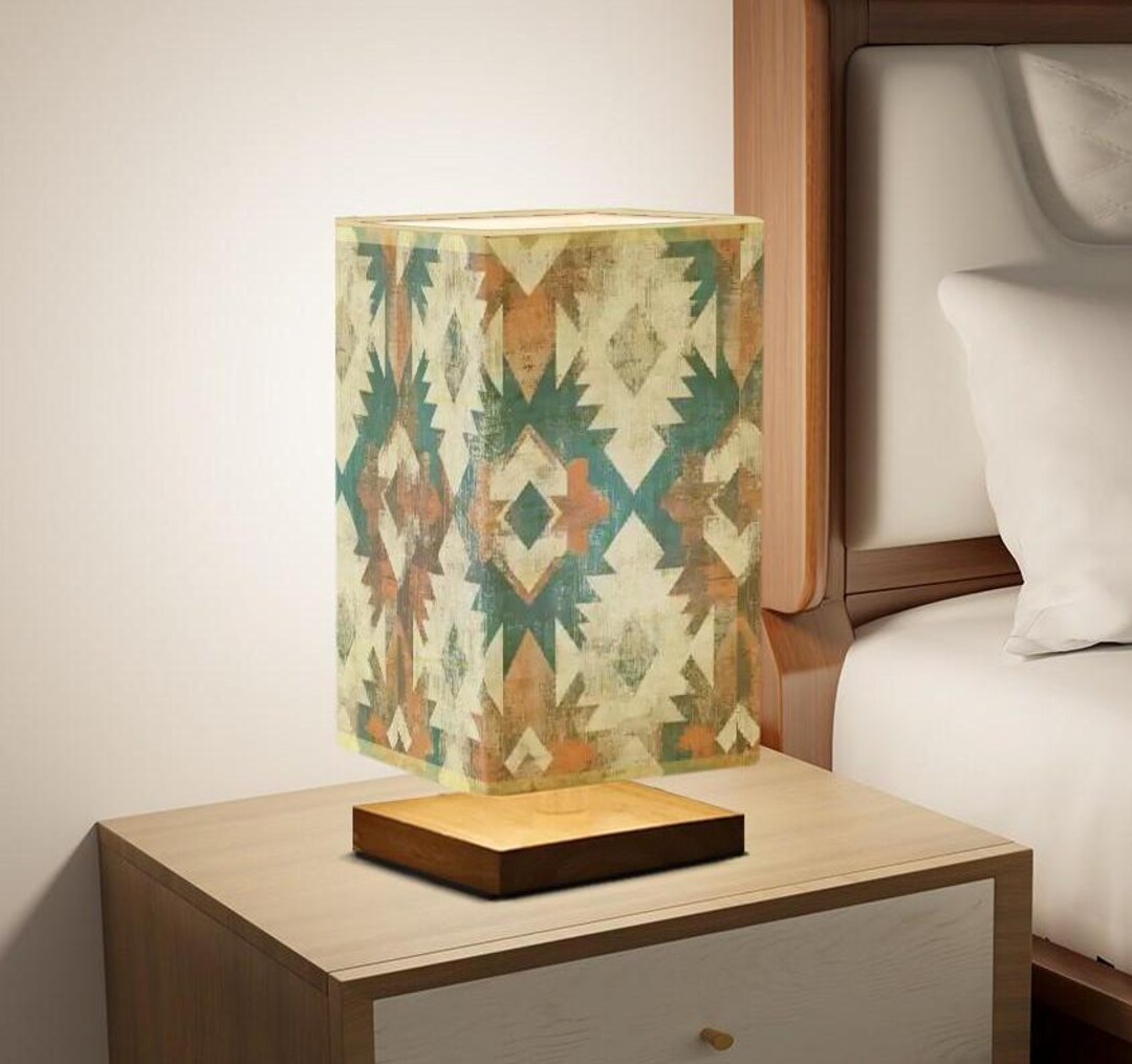 Aztec Southwest Design Square Table Lamp, Small Desk Light, Home Decor ...