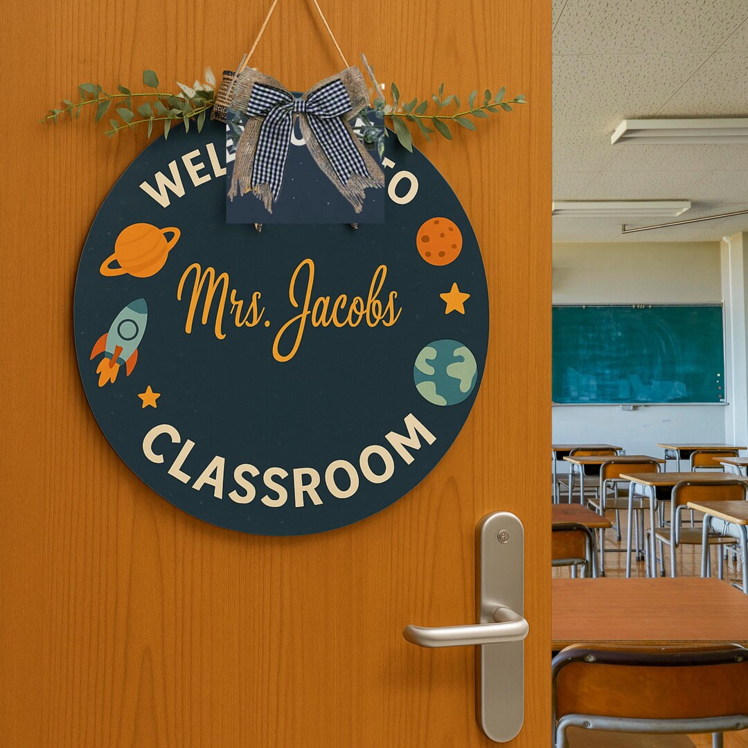 Personalized Teacher Door Sign – Outer Space Classroom Welcome Sign ...