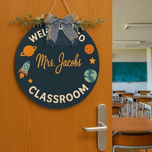 Personalized Teacher Door Sign – Outer Space Classroom Welcome Sign ...