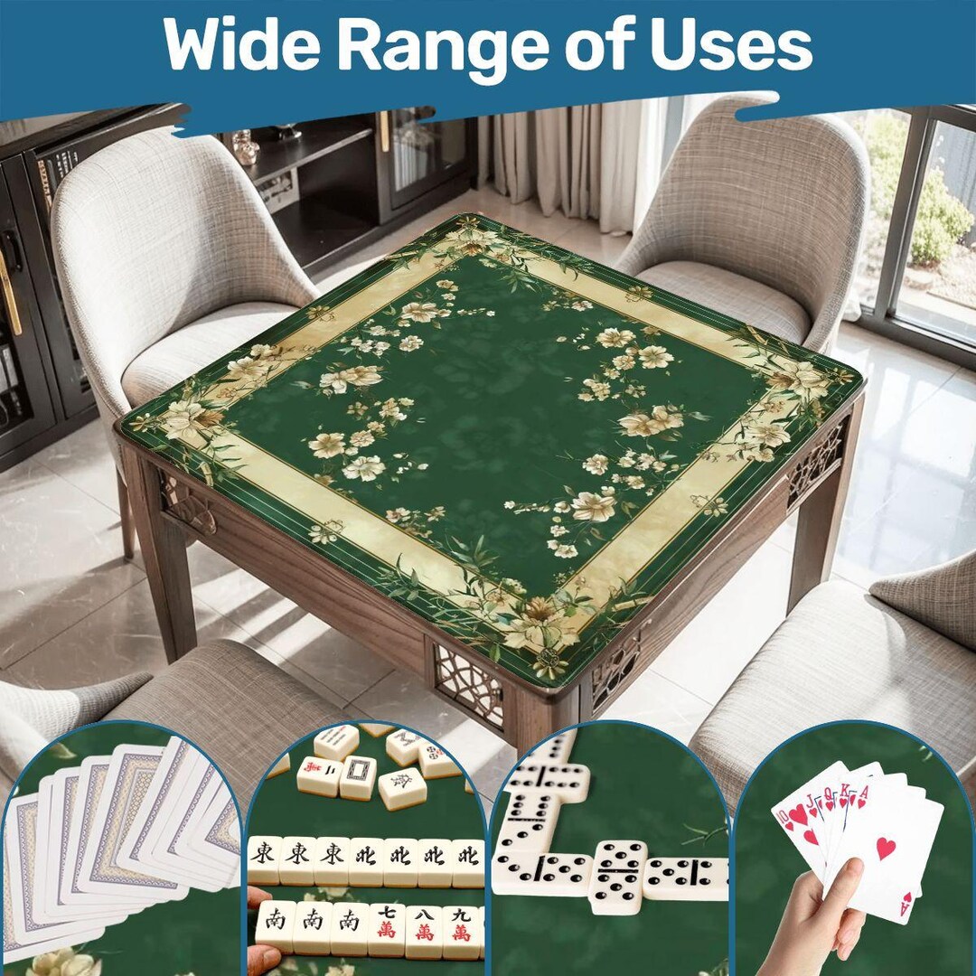 Emerald Green Floral Mahjong Mat 31.5x31.5 | Vintage Chinoiserie Game ...