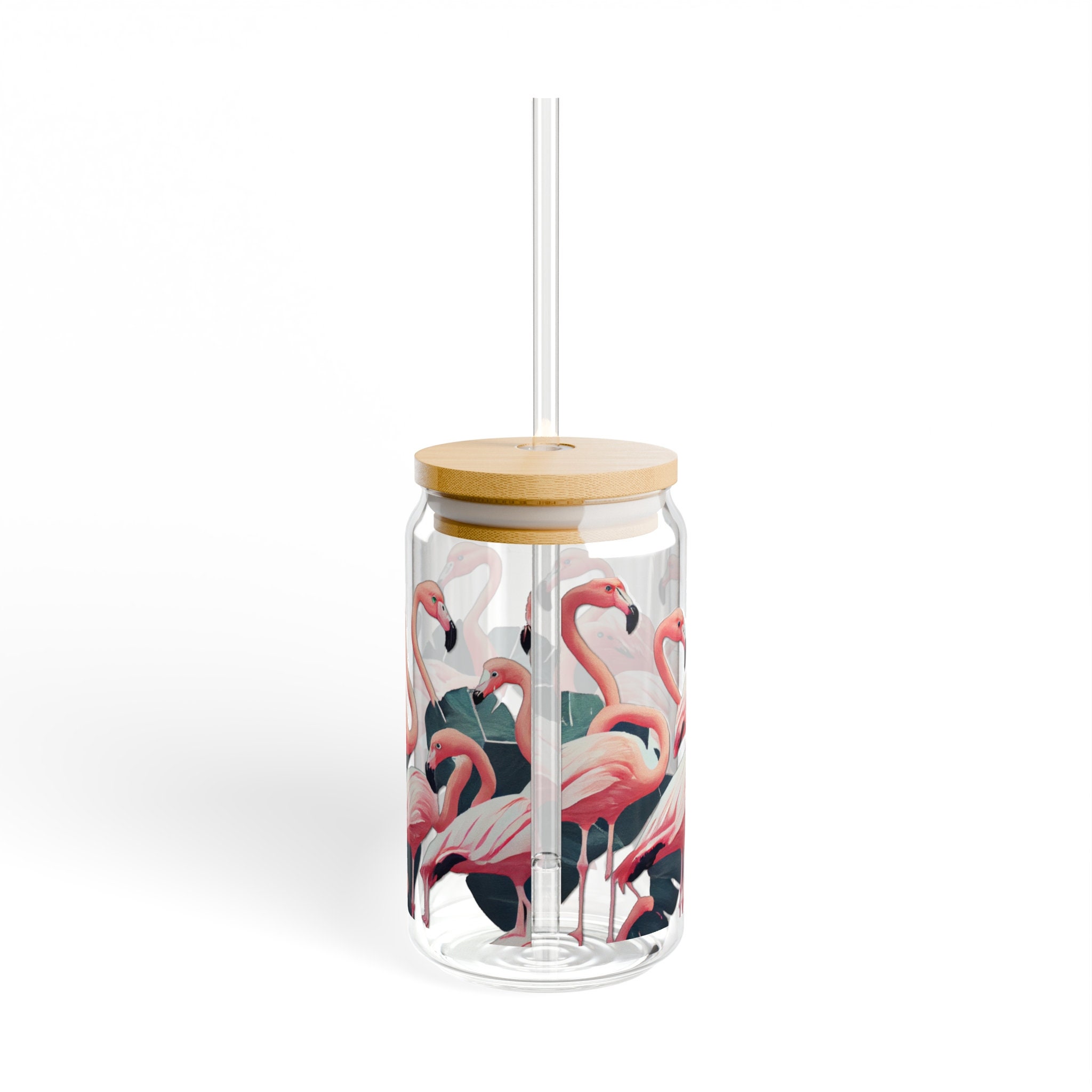 Pink Flamingos Paradise, Iced Coffee Glass With Bamboo Lid, Beer Can ...