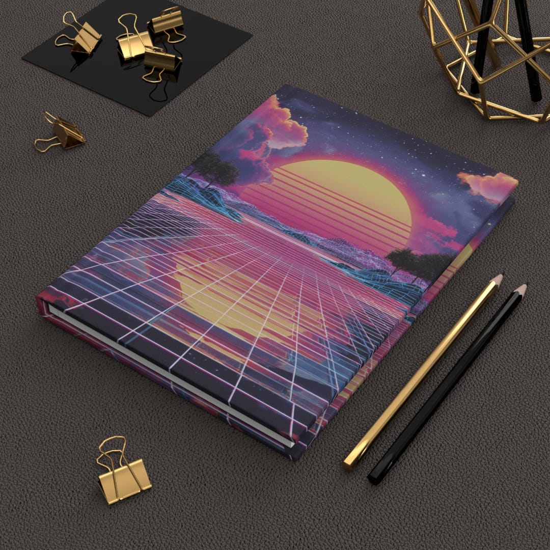 Synthwave Sunset Hardcover Journal, Retro 80s Grid Notebook, Vaporwave ...