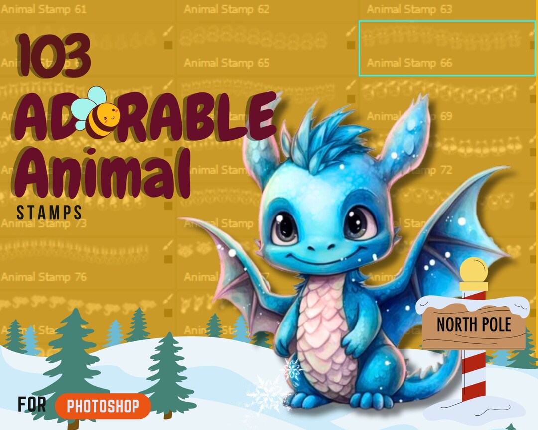 103 Animal Stamps for Photoshop, Cartoon Animals, Cute Animal Stamps ...