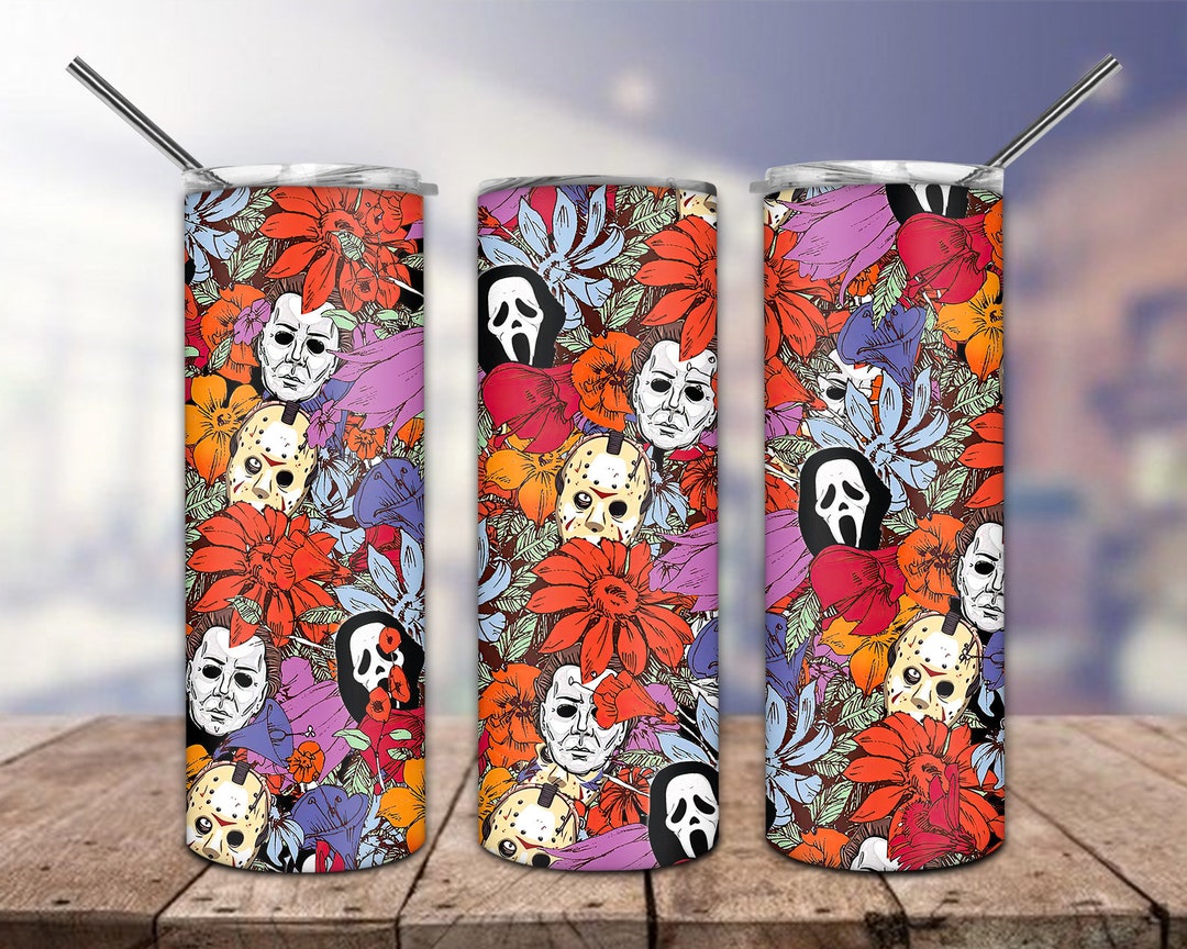 Retro Flower Horror Killer 20oz Skinny Tumbler Wrap, Vintage Flower ...