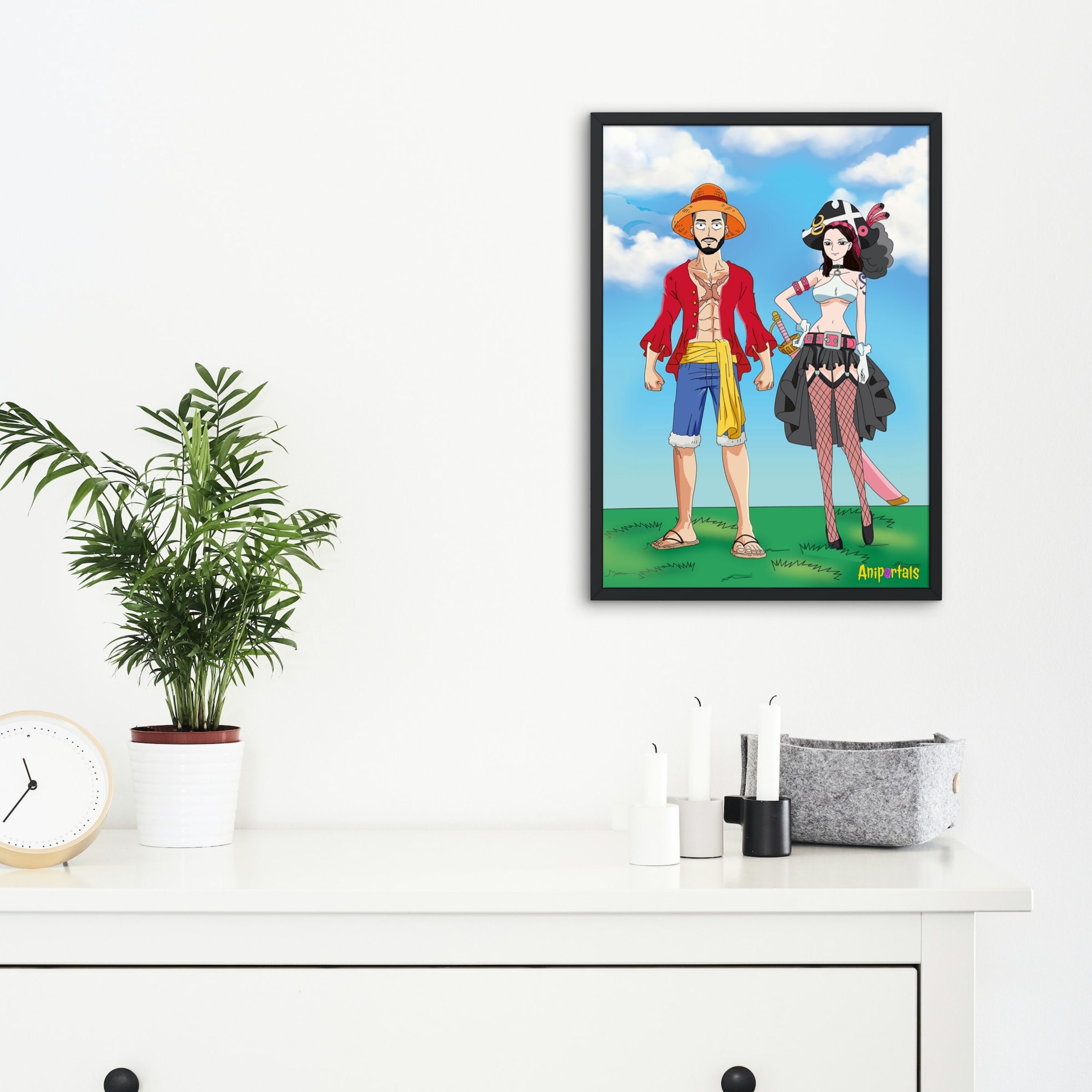 One Piece Custom Cartoon Portrait, One Piece Lover Gift, Personalized ...