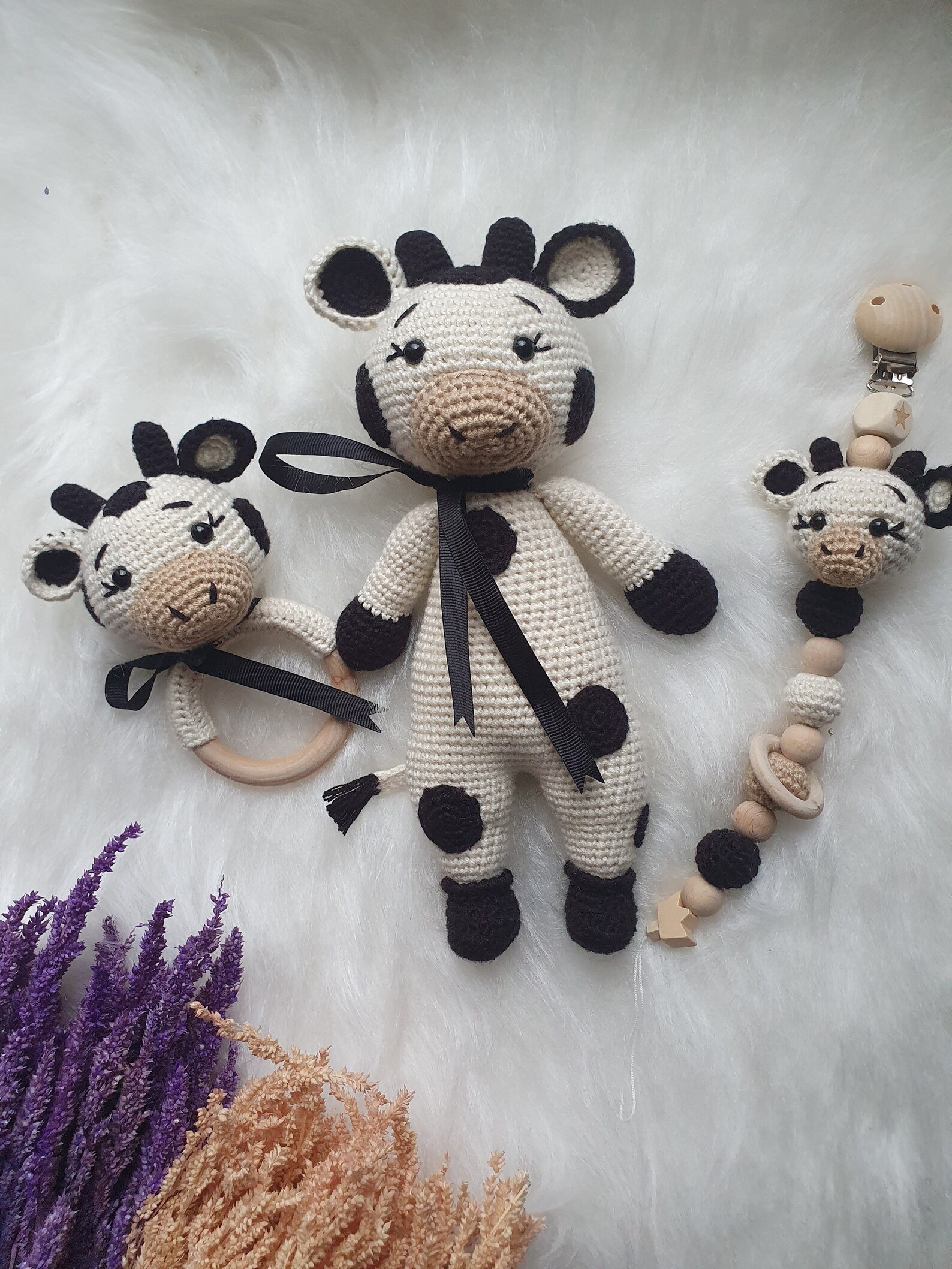 Handmade Crochet Cow, Amigurumi Baby Rattle, Pacifier Holder - Etsy