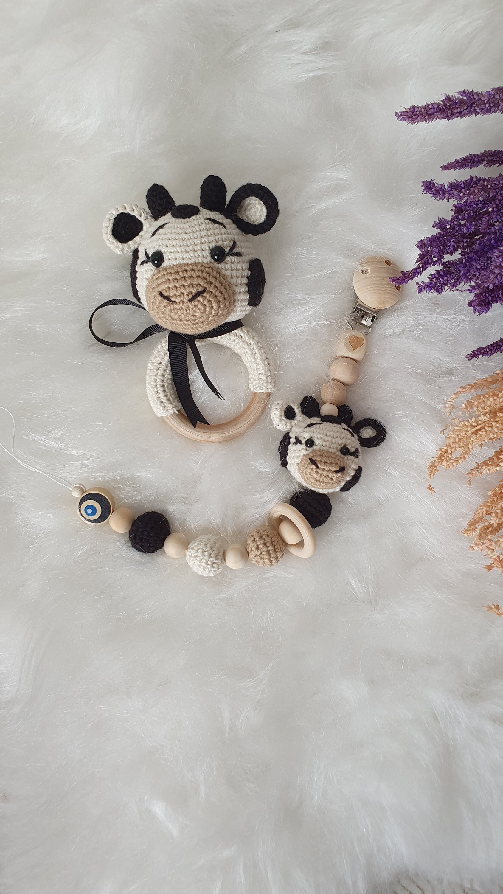 Handmade Crochet Cow, Amigurumi Baby Rattle, Pacifier Holder - Etsy