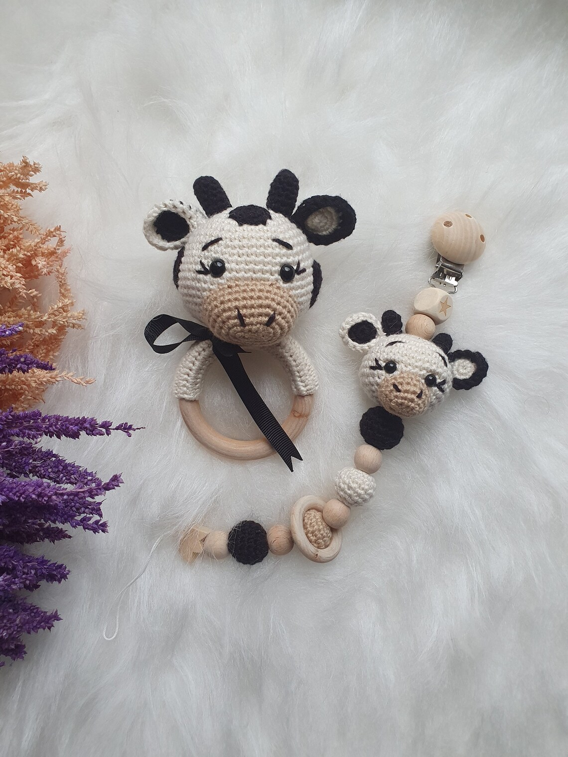 Handmade Crochet Cow, Amigurumi Baby Rattle, Pacifier Holder - Etsy