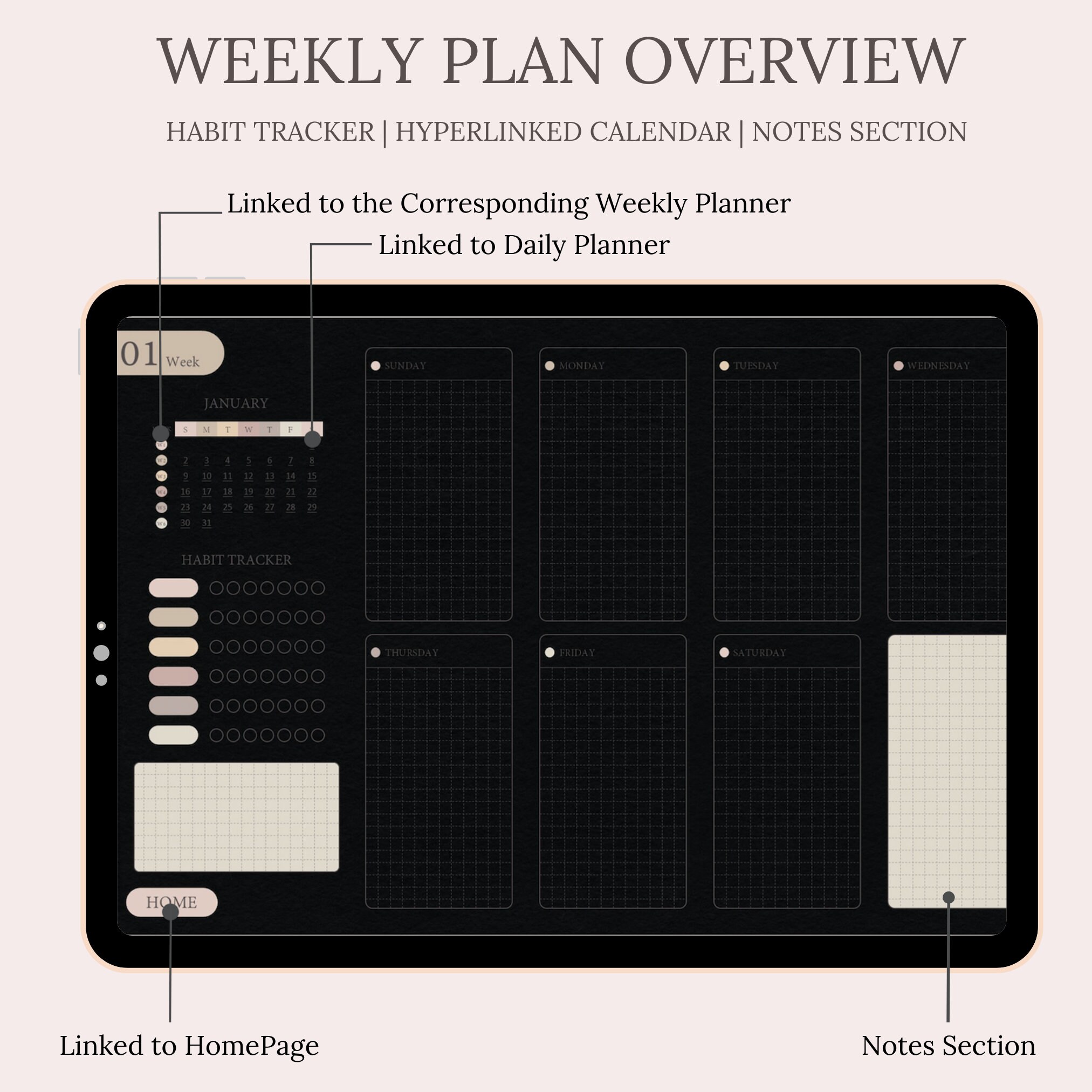 Landscape 2024 iPad & Tablet Planner Dated Monthly Weekly Daily Planner ...