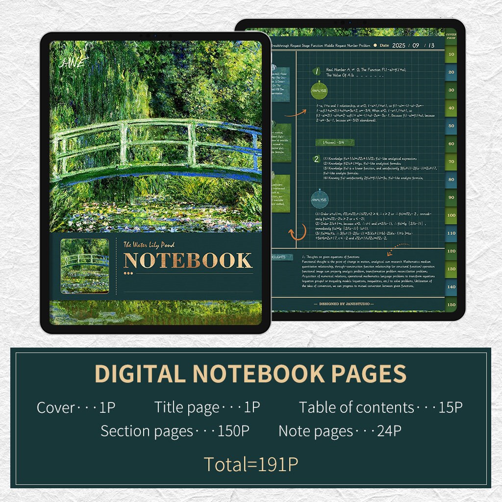 Water Lily Vertical Hyperlinked Digital Notebook iPad Notebook for ...