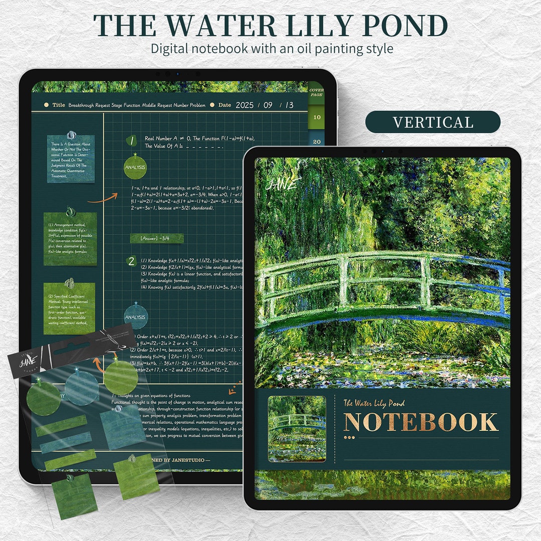 Water Lily Vertical Hyperlinked Digital Notebook iPad Notebook for ...