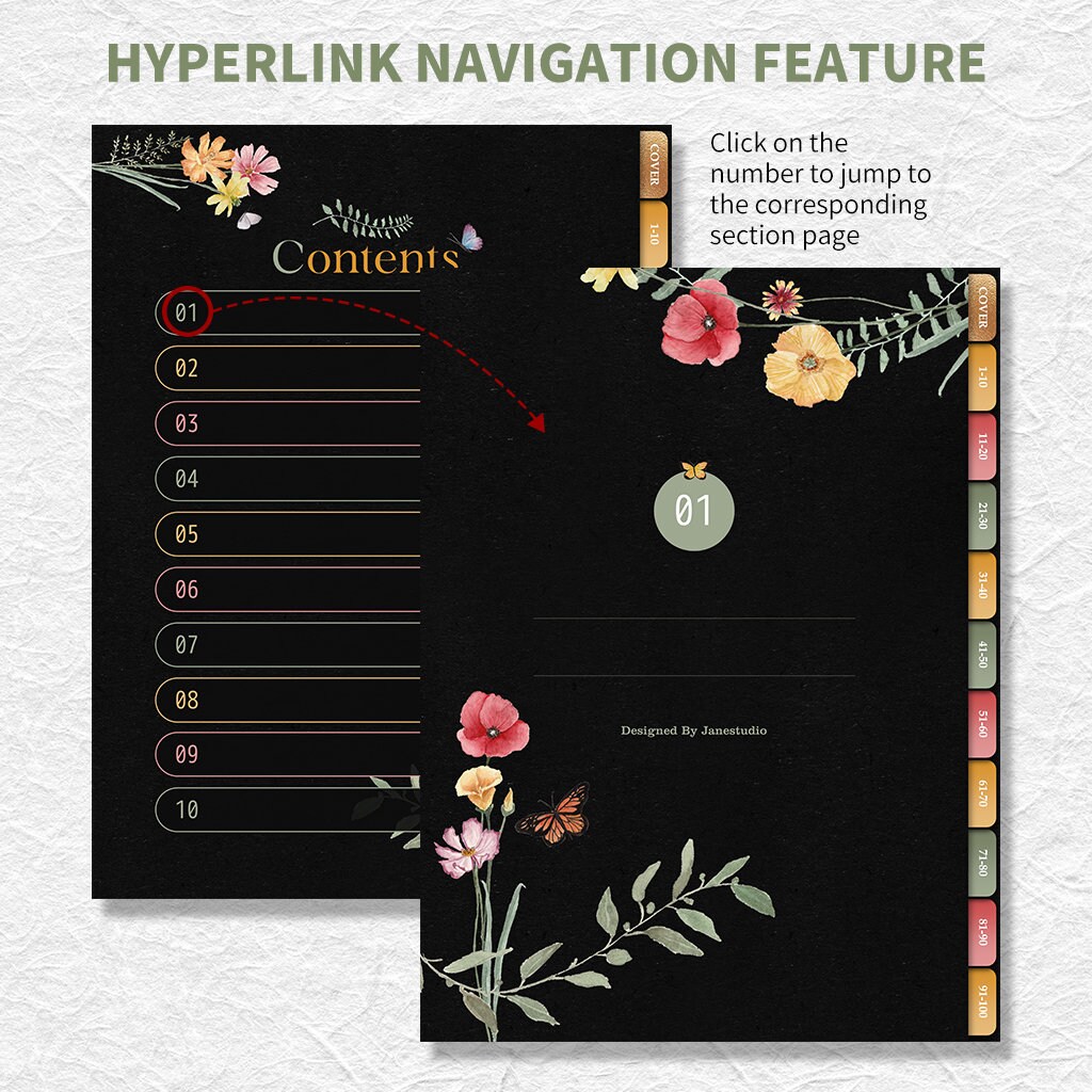 Flower Digital Notebook Portrait With Free Stickers Hyperlinked ...