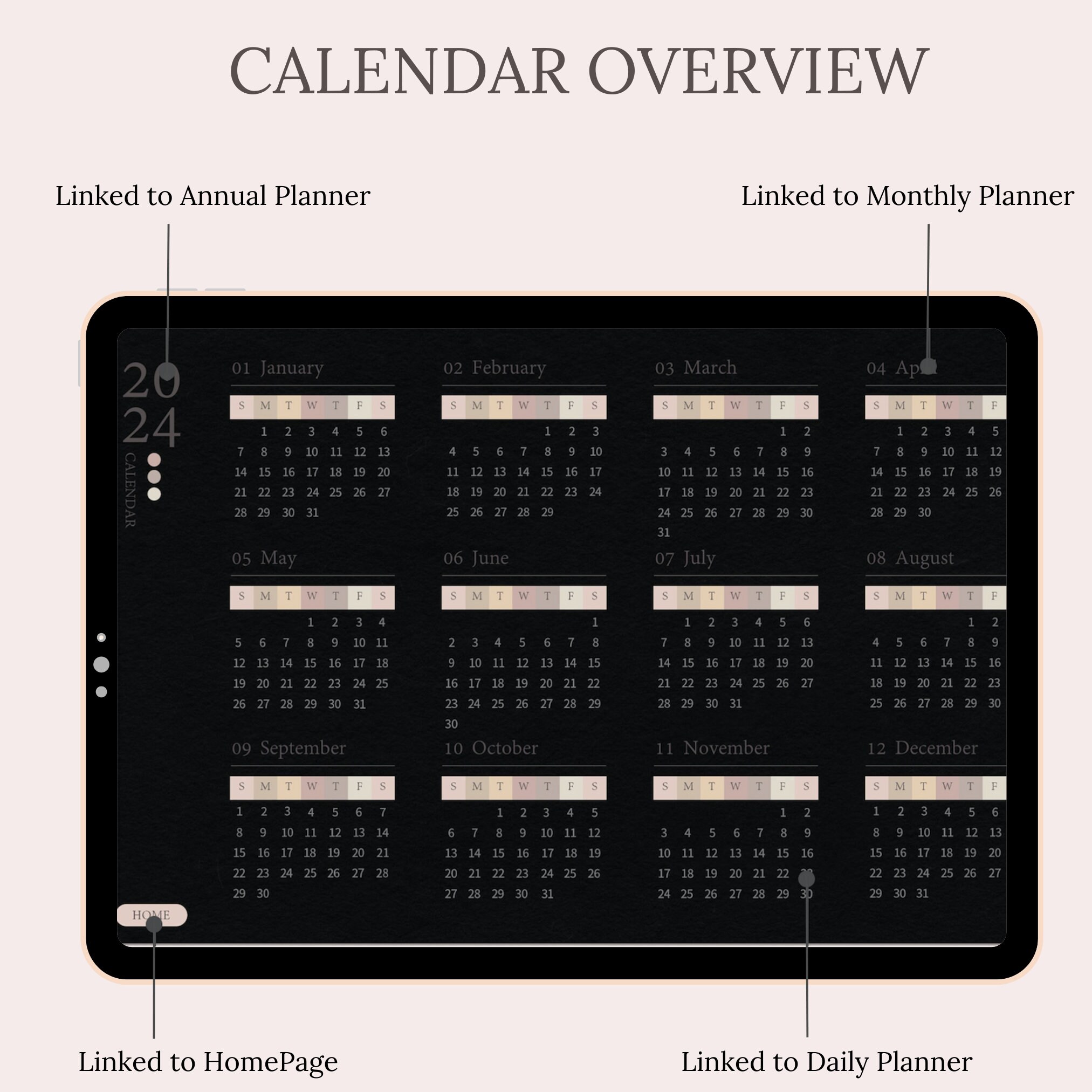 Landscape 2024 iPad & Tablet Planner Dated Monthly Weekly Daily Planner ...
