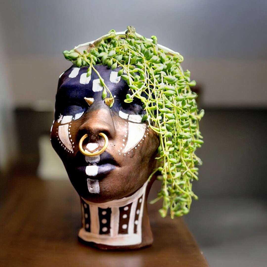 Handmade African Warrior Planter Tribal Bust Home Decor Unique Indoor ...