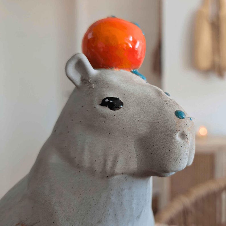 Capybara Concrete Sculpture With Orange | Quirky Garden Ornament - Etsy