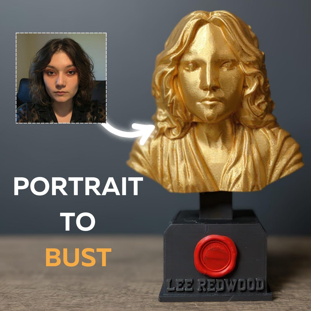 Personalized Gold Bust Trophy | Custom 3D Printed Statue, Desk Ornament ...