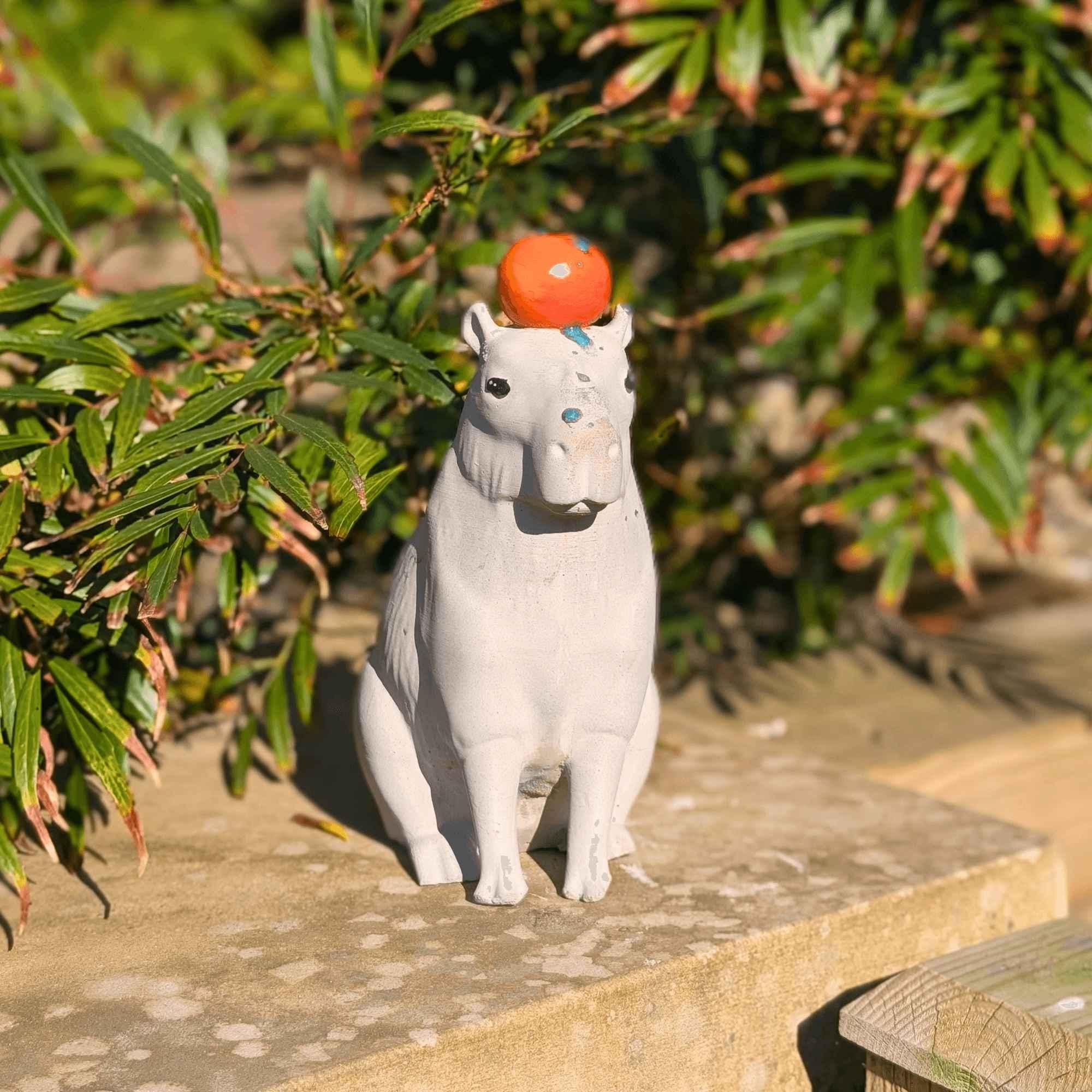 Capybara Concrete Sculpture With Orange | Quirky Garden Ornament - Etsy