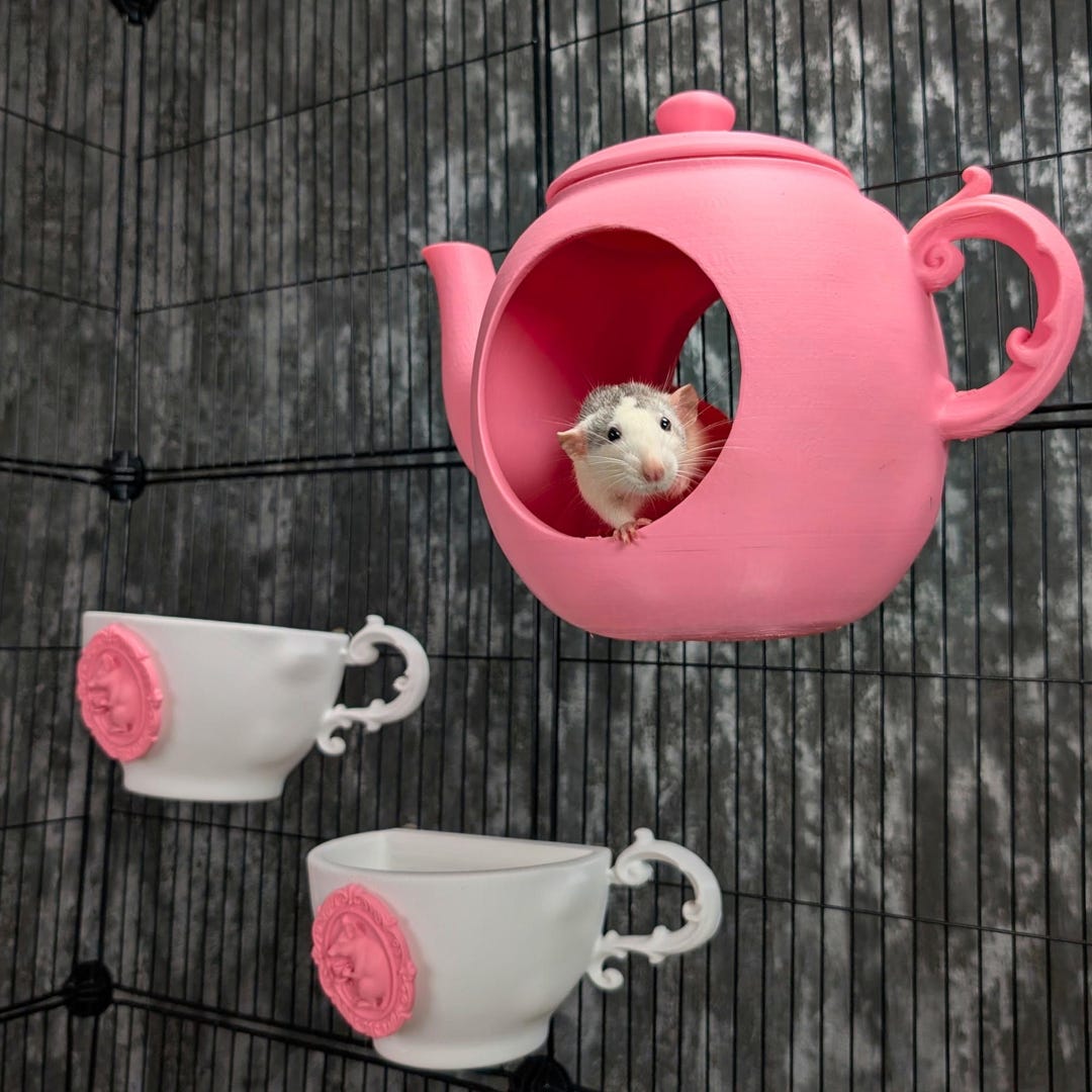 Cute Teapot Rat Hide, 3D Printed Rat Bed, PLA Cage Accessory, Small ...