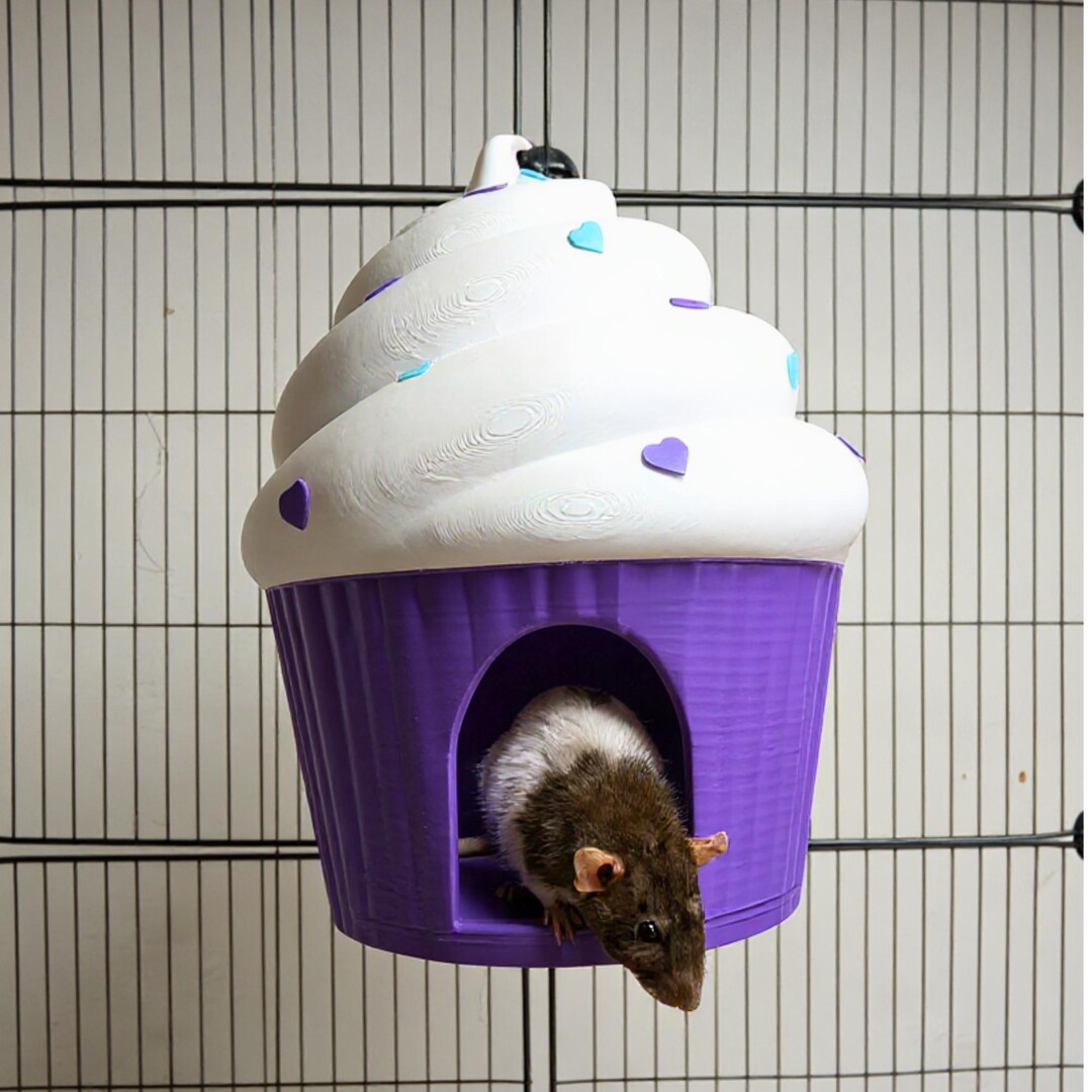 Rat Hide & Bed | 3D Printed Cupcake Rat Cave, Cute Cage Accessory ...