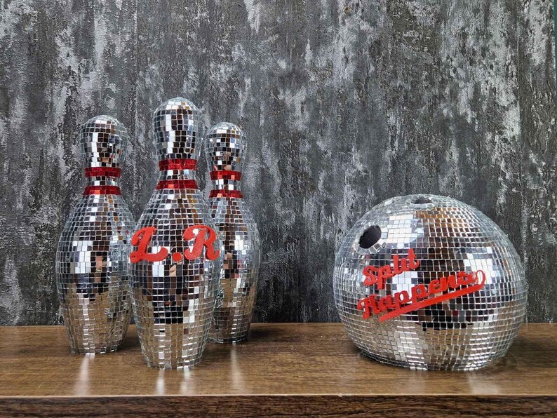 70s Disco Bowling Set Custom Ball and Pins, Ideal Trophy & Retro ...