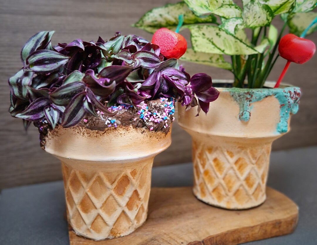 Sweet Treat Planter - Large Stone Sculpted Ice Cream Cone - Indoor Pot ...