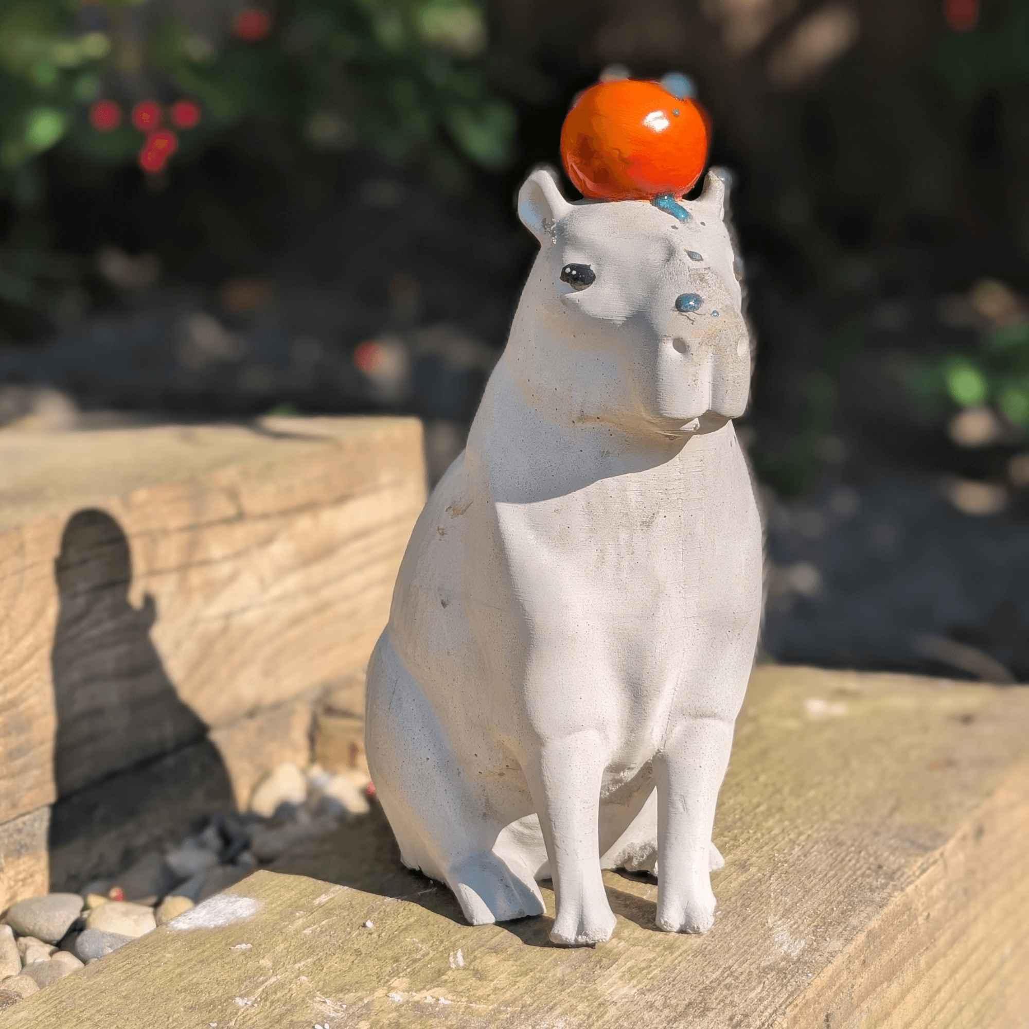 Capybara Concrete Sculpture With Orange | Quirky Garden Ornament - Etsy