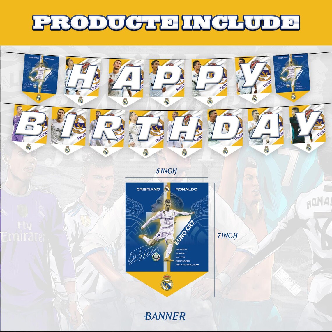 Real Madrid Cristiano Ronaldo Birhthday Party Supplies. Cake Topper ...