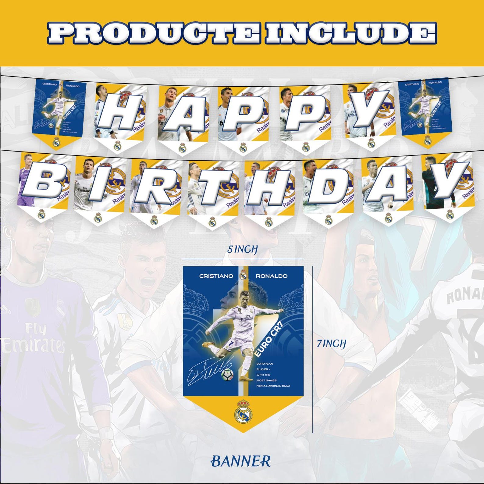 Real Madrid Cristiano Ronaldo Birhthday Party Supplies. Cake Topper ...